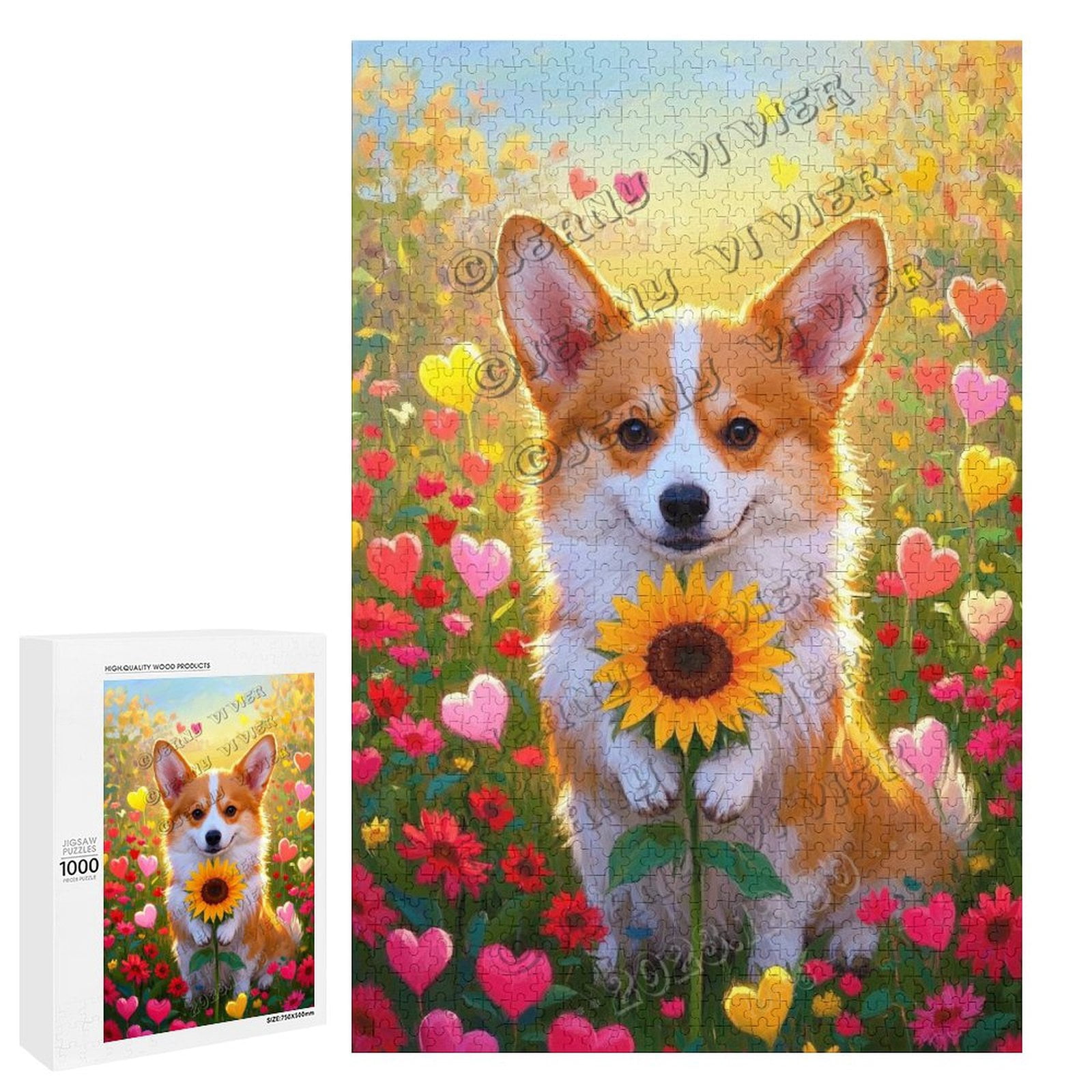 1000 Piece Corgi and Sunflower Puzzle – Wooden Jigsaw for Adults ...