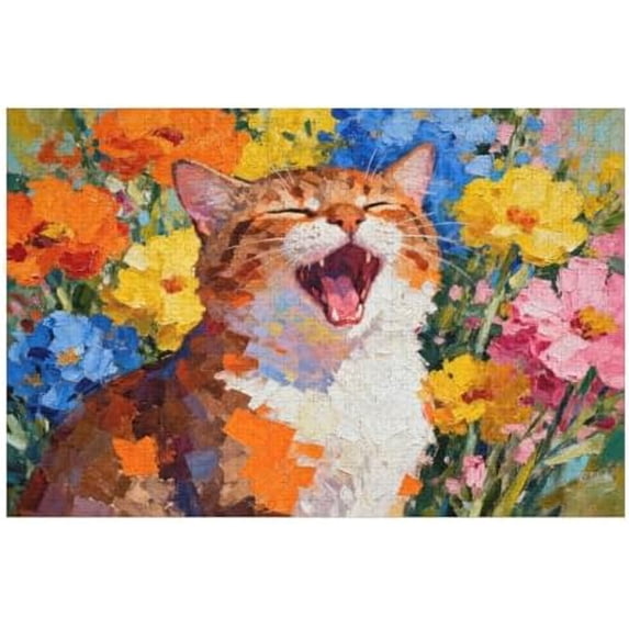1000 Piece Cute Kitten Colorful Flower Unique Hard Animal Puzzle for ...