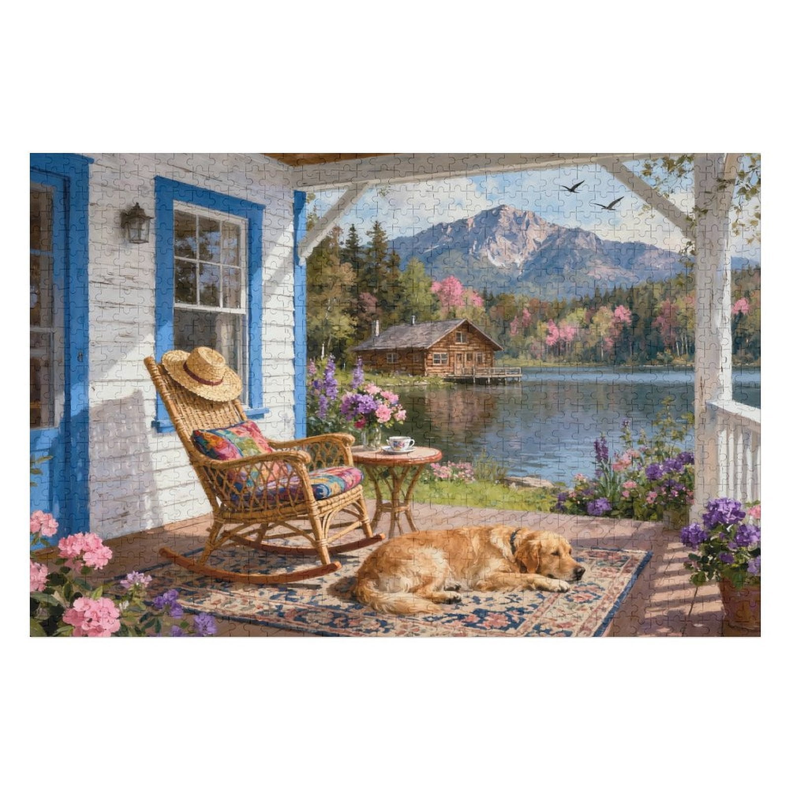 1000 Piece Dog Patio Near Mountain Lake Puzzle for Adults – Mind ...
