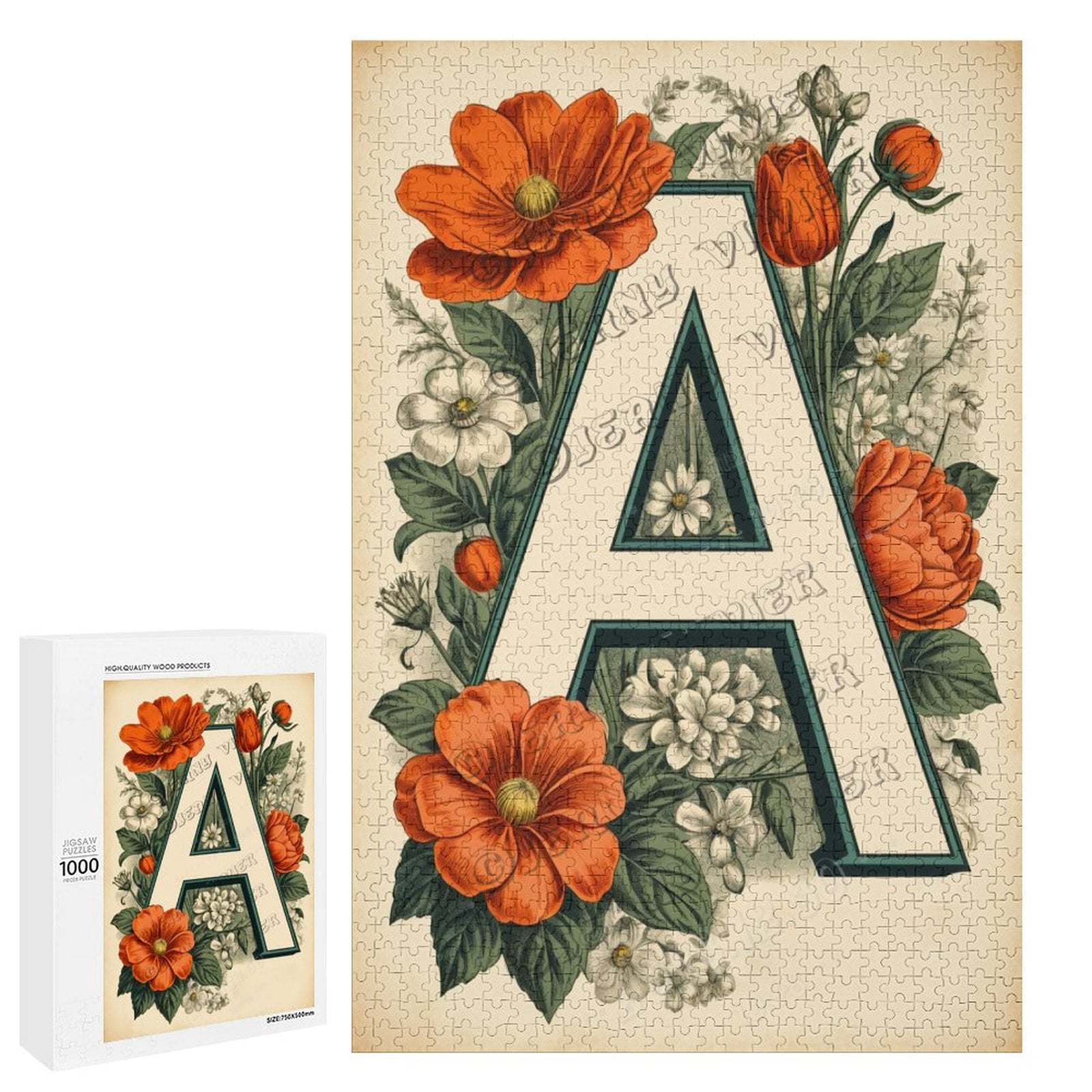 1000 Piece Flower Letter A Wooden Puzzle – Elegant Floral Alphabet ...