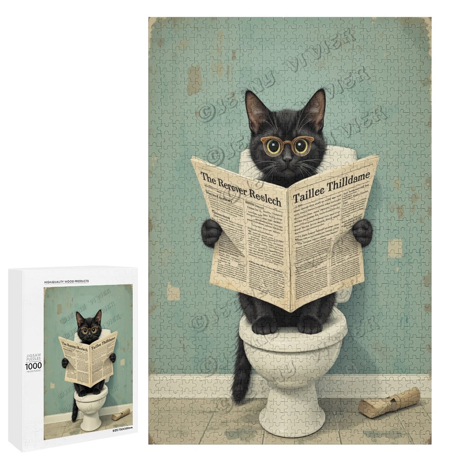 1000 Piece Jigsaw Puzzle 20" x 30" Finished Size Black Cat Reading ...