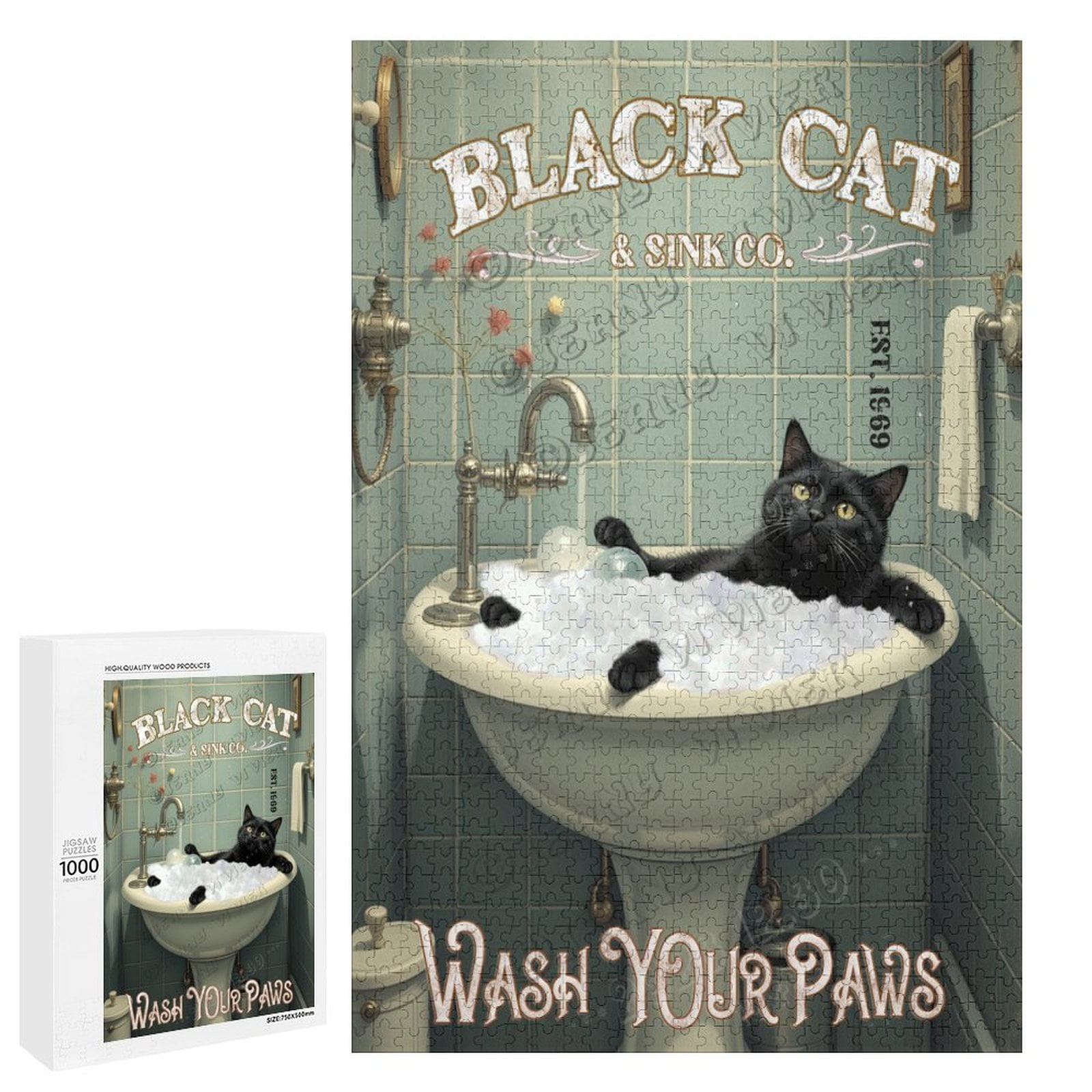 1000 Piece Jigsaw Puzzle 20" x 30" Finished Size Black Cat Sink Co ...