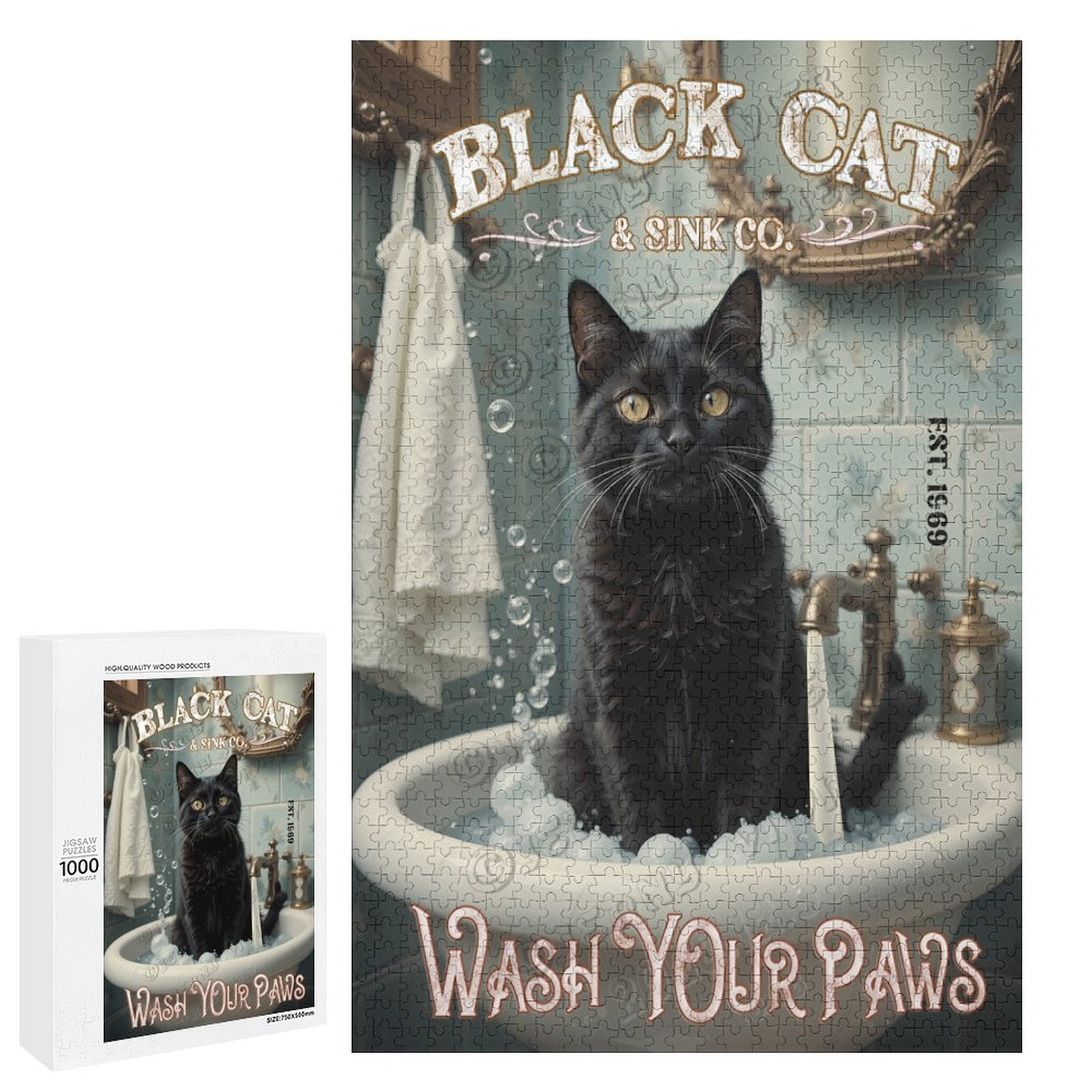 1000 Piece Jigsaw Puzzle 20" x 30" Finished Size Black Cat Sink Co ...