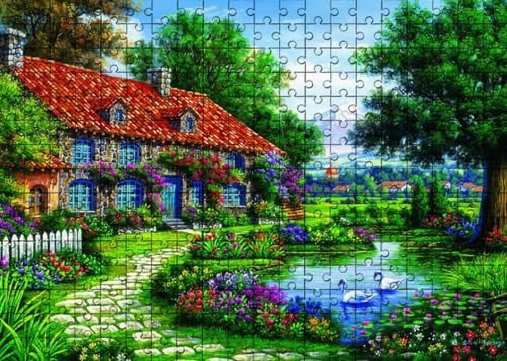 1000 Piece Jigsaw Puzzle for Adults Garden with Swans Wooden Puzzle ...