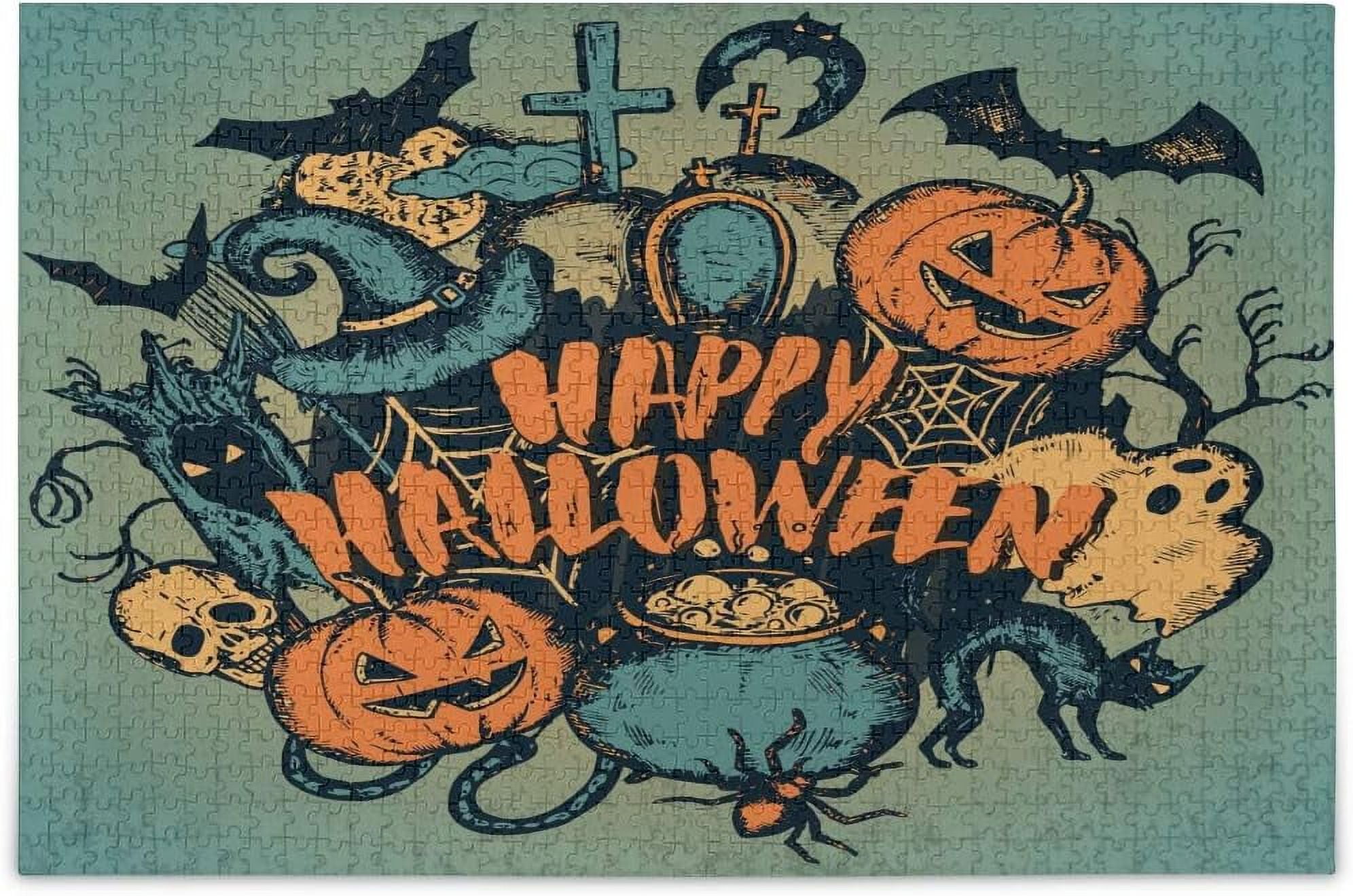 1000 Piece Jigsaw Puzzle for Adults Kids, Happy Halloween Element Witch ...