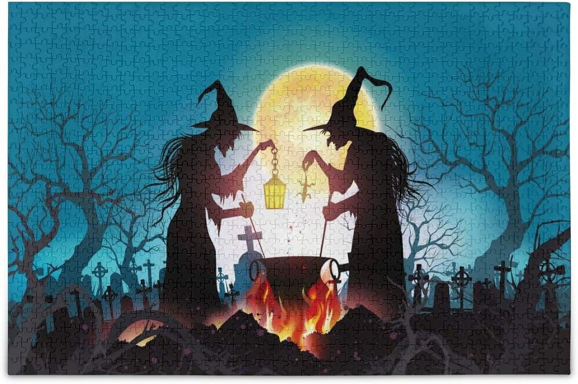 1000 Piece Jigsaw Puzzle for Adults Kids, Happy Halloween Night Old Witch With Magical Potion ...