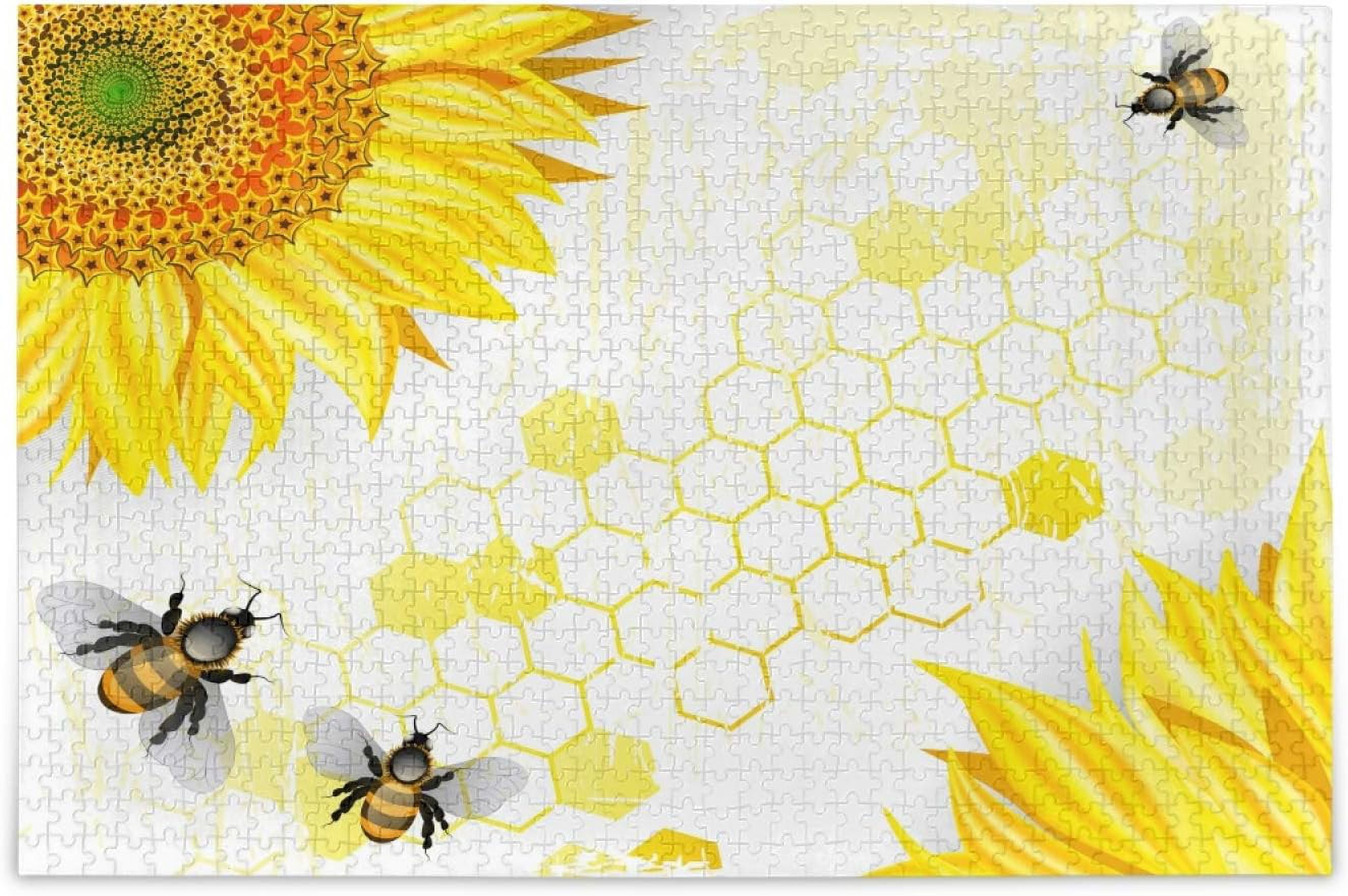 1000 Piece Jigsaw Puzzle for Adults Kids, Sunflower Honey Bee Puzzle ...