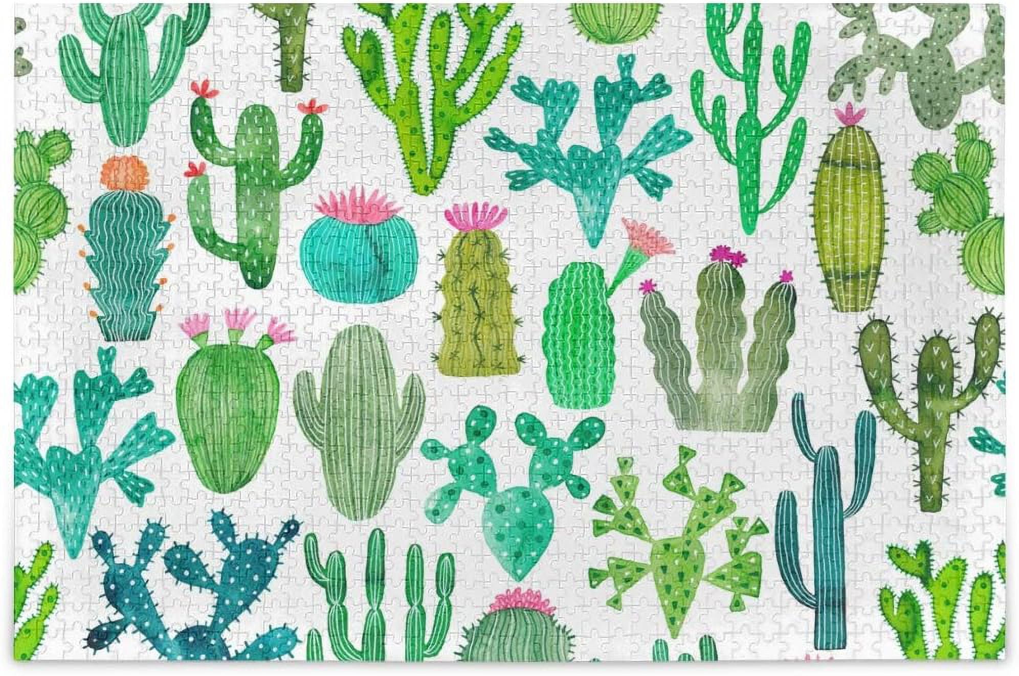 1000 Piece Jigsaw Puzzle for Adults Kids, Watercolor Cute Cactus Puzzle ...