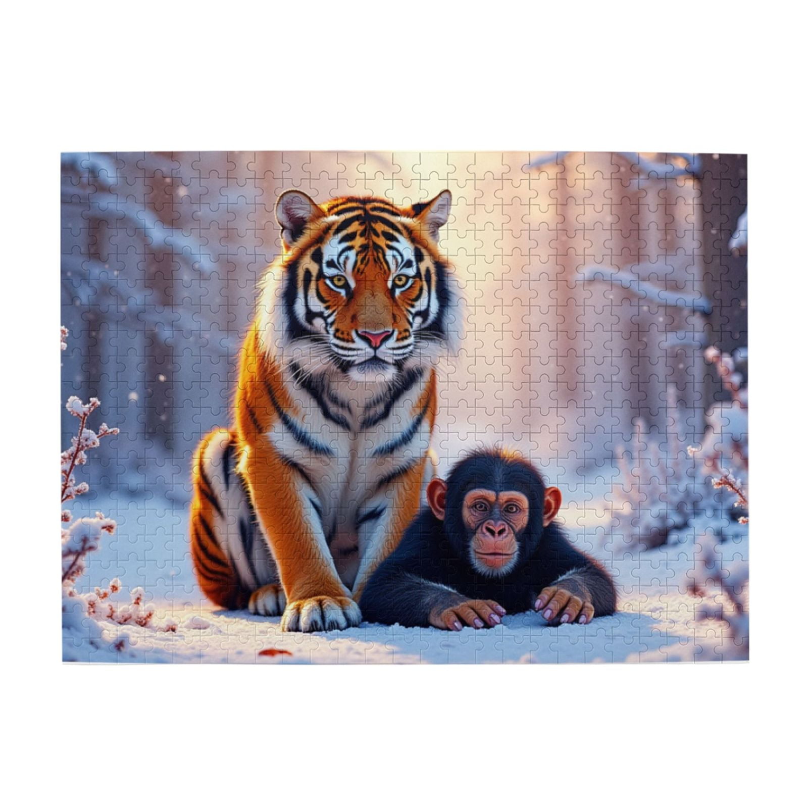 1000 Piece Jigsaw Puzzle For Adults Tiger And Chimpanzee In Winter ...