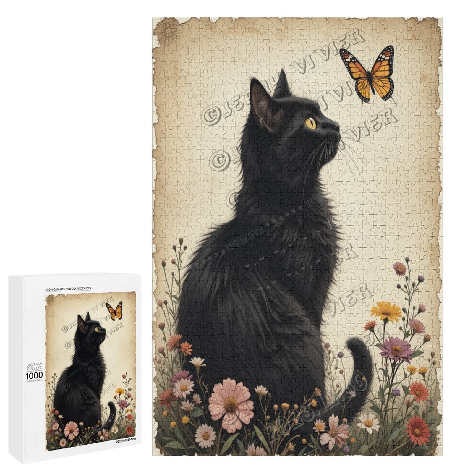 1000 Piece Jigsaw Puzzle – Black Cat, Whisky, and Angel Theme ...