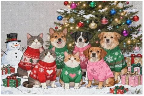 1000 Piece Jigsaw Puzzle, Christmas Animal Cartoon Festive Scene ...