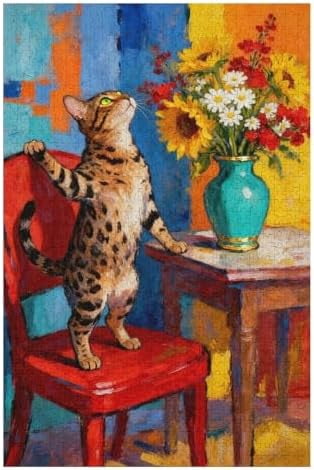 1000 Piece Jigsaw Puzzle, Cute Cats on Chair with Flower Vase Scene ...