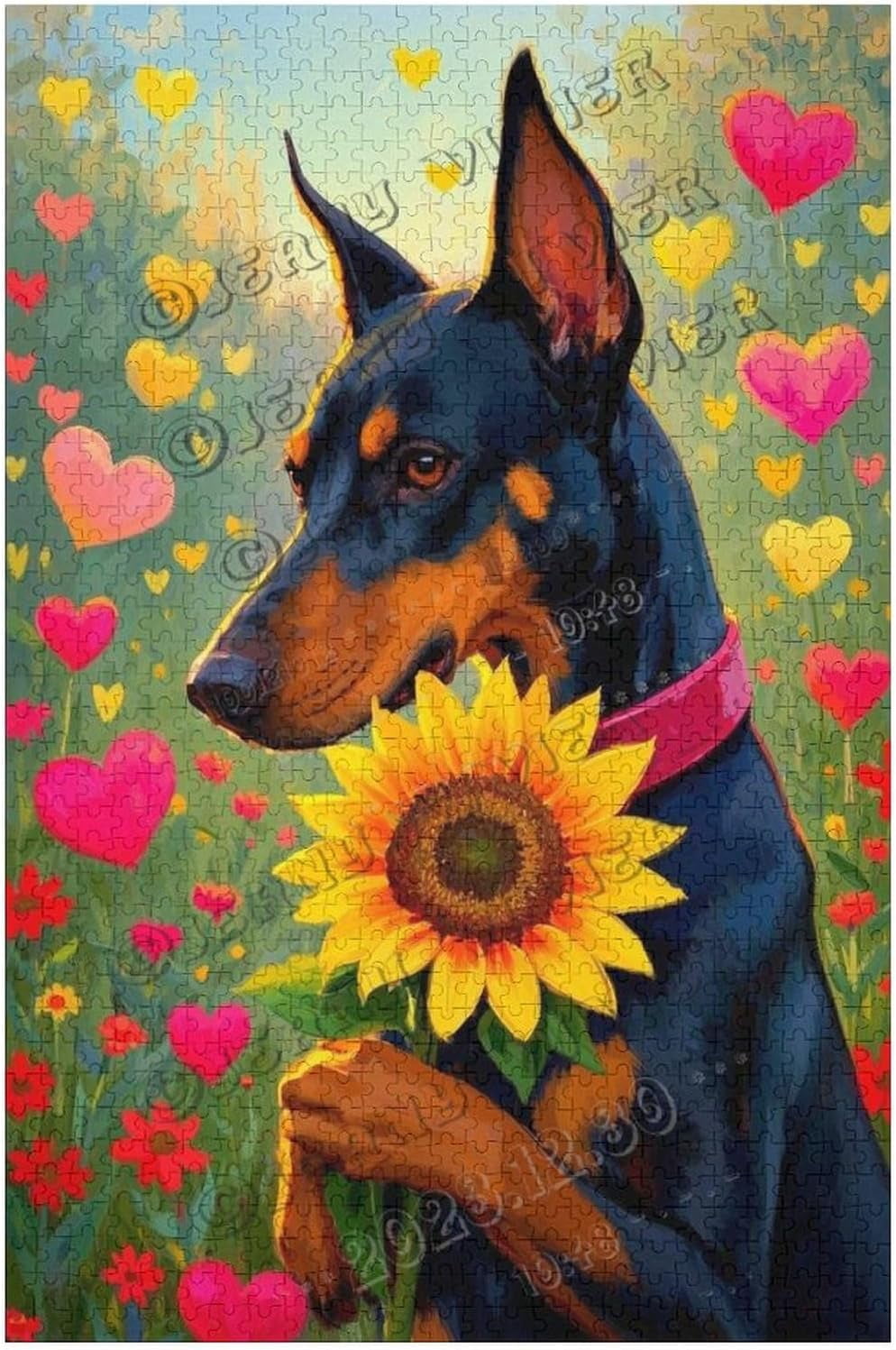 1000 Piece Jigsaw Puzzle – Doberman with Sunflower – Wooden Puzzle for ...