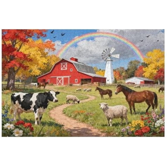 1000 Piece Jigsaw Puzzle, Fall Farm Animals Countryside Landscape ...