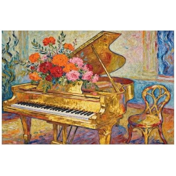 1000 Piece Jigsaw Puzzle, Floral Piano Music Instrument Art ...