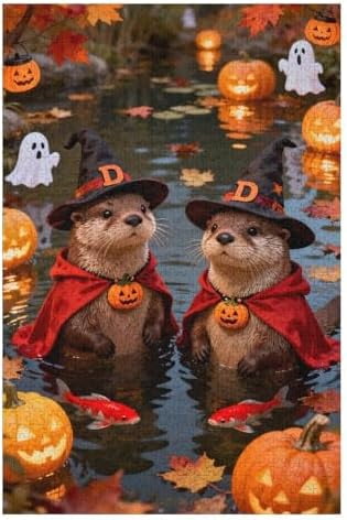 1000 Piece Jigsaw Puzzle, Halloween Otters Witch Hat Underwater Fantasy ...