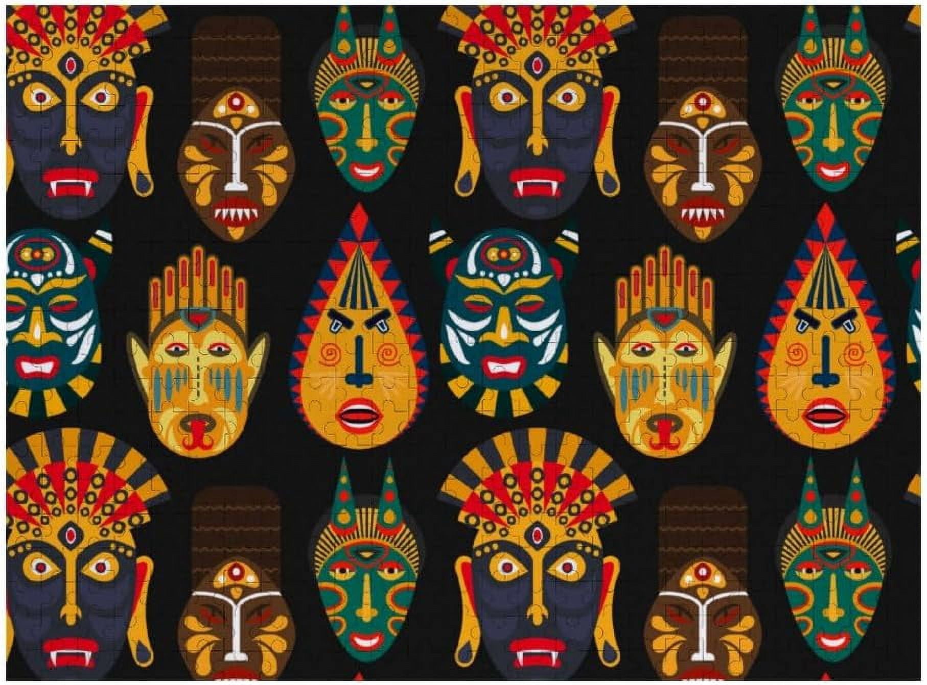 1000 Piece Jigsaw Puzzle for Kids Adults - Ethnic Masks in Flat Style ...