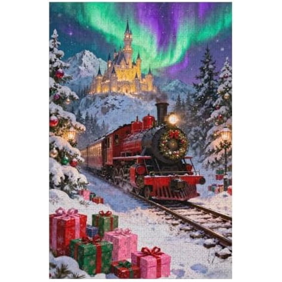 1000 Piece Jigsaw Puzzle, Xmas Train Christmas Castle Scene, Fun DIY ...