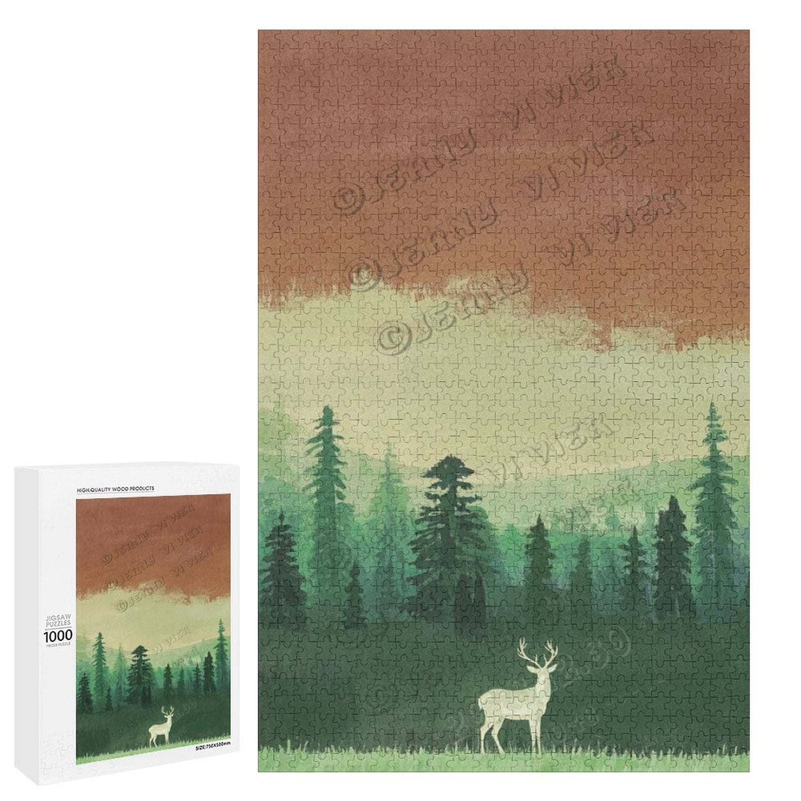 1000 Piece Jigsaw Puzzle for Adults – Wooden - Deer Forest Tree Nature ...