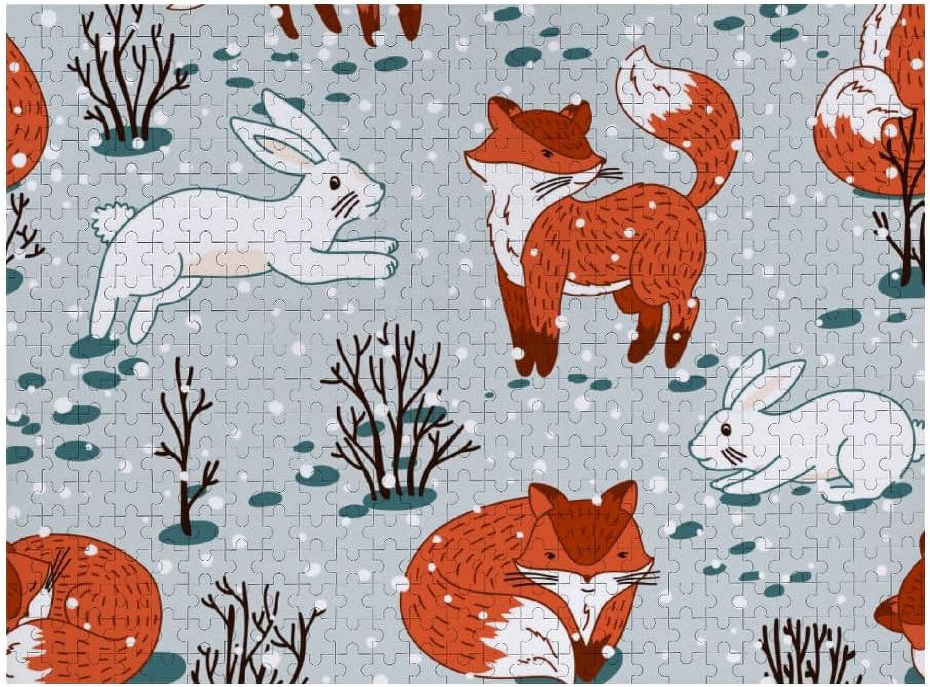 1000 Piece Jigsaw Puzzle for Kids Adults - Red Foxes and White Hare in ...