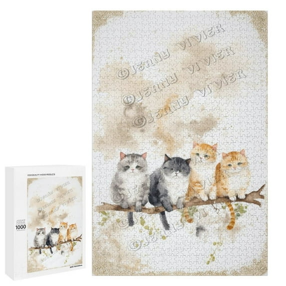 1000 Piece Jigsaw Puzzles for Adults - Wood Puzzles - Watercolor Cat On ...
