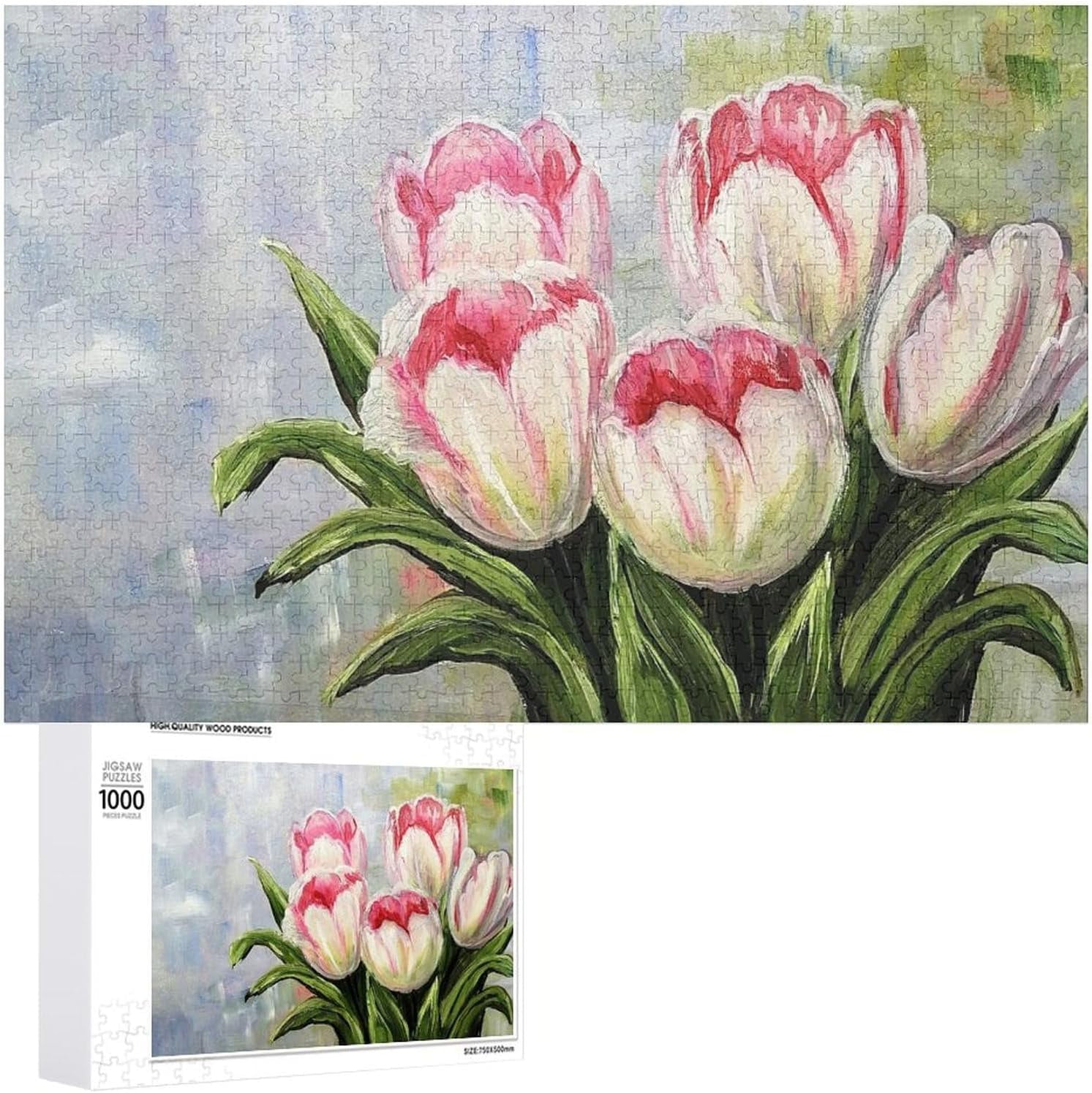 1000 Piece Jigsaw Puzzles White Tulips Puzzles for Adults Hard Puzzles ...