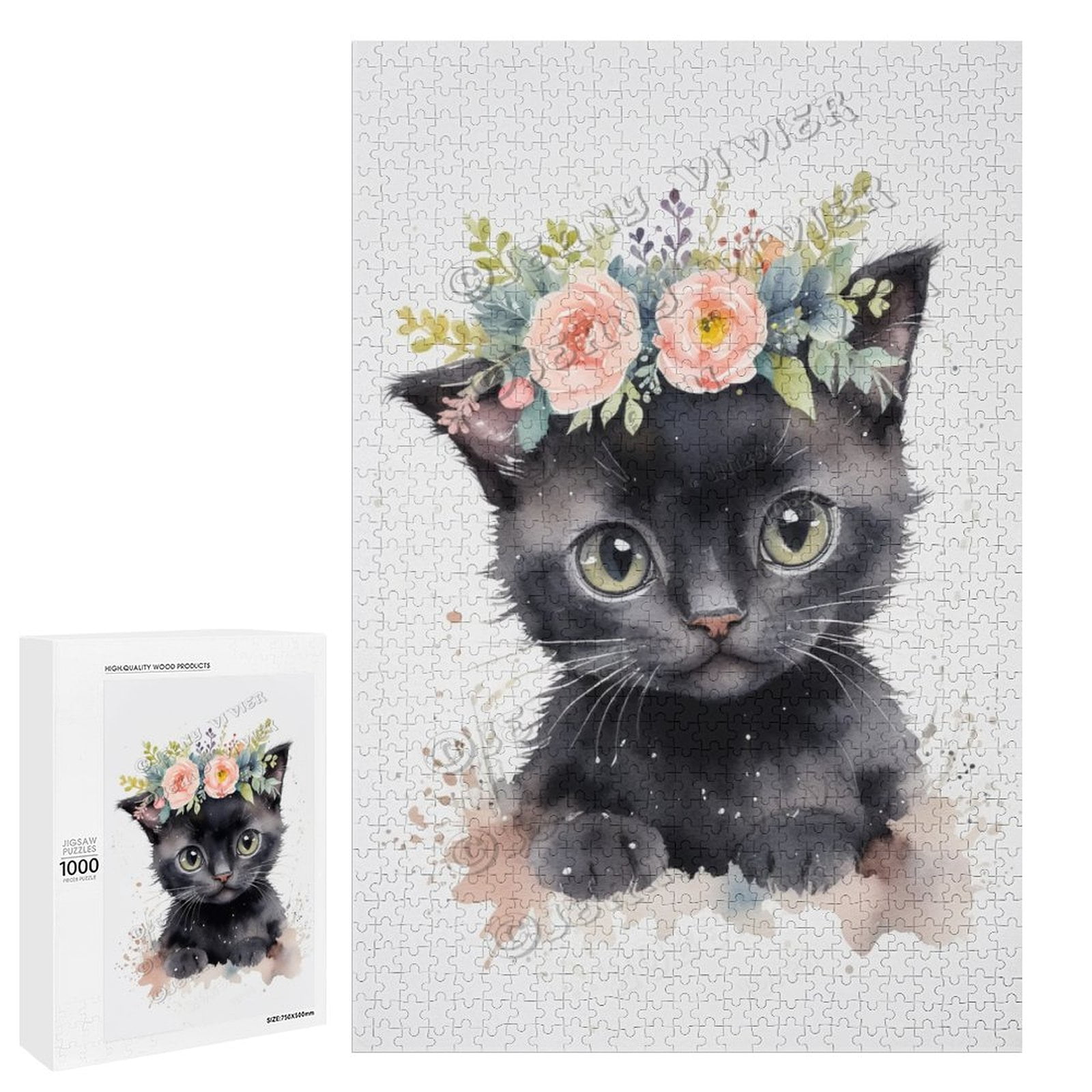1000 Piece Jigsaw Puzzles for Adults - Wood Puzzles - Watercolor Black ...