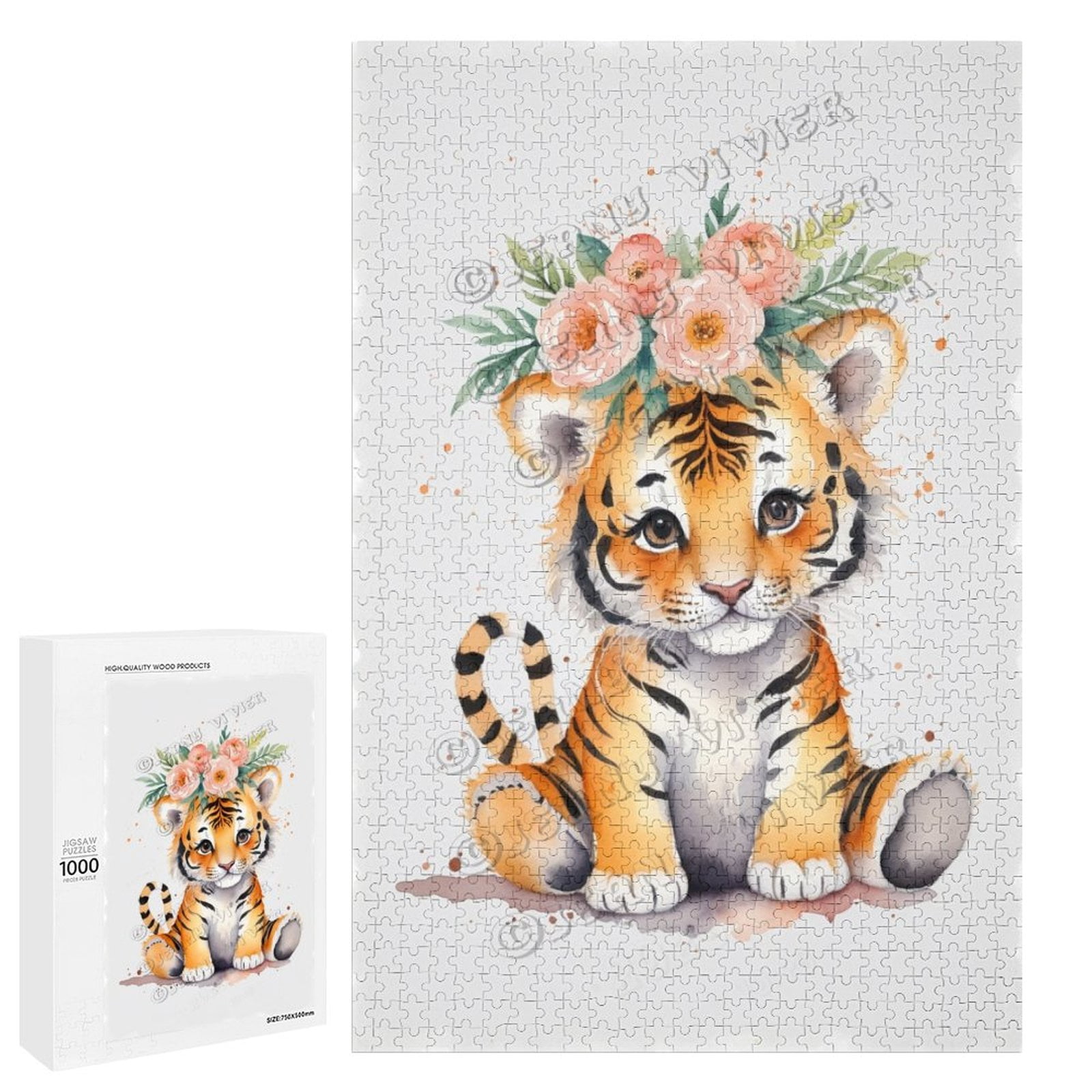 1000 Piece Jigsaw Puzzles for Adults - Wood Puzzles - Watercolor Tiger ...