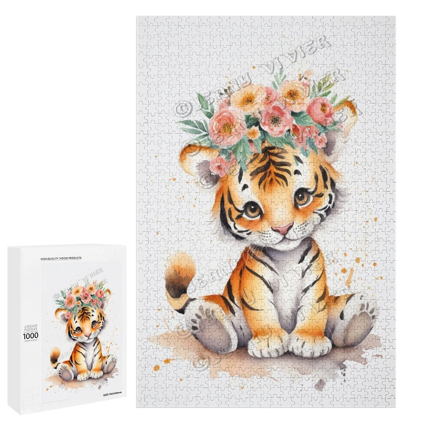 1000 Piece Jigsaw Puzzles for Adults - Wood Puzzles - Watercolor Tiger ...