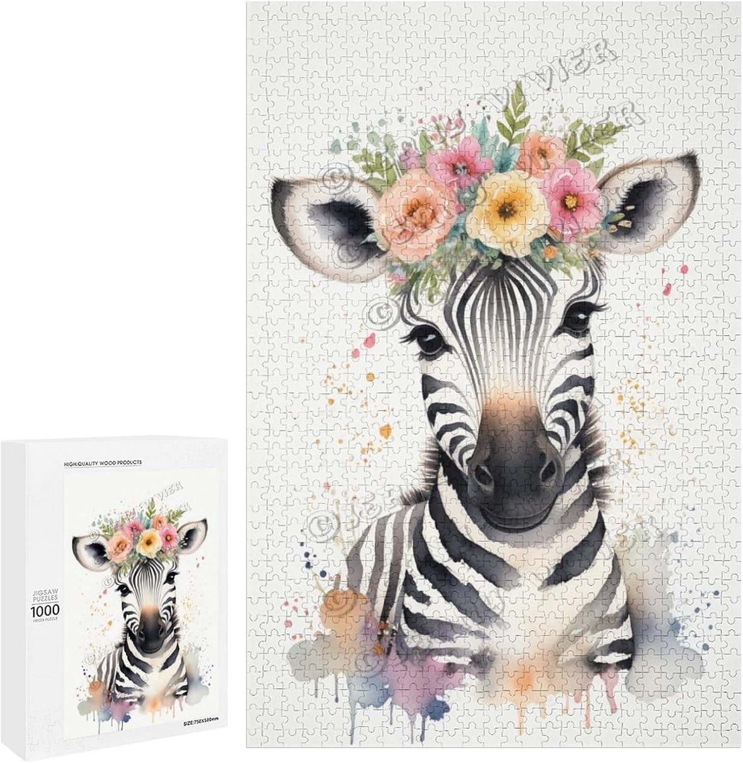 1000 Piece Jigsaw Puzzles for Adults - Wood Puzzles - Watercolor Zebra ...