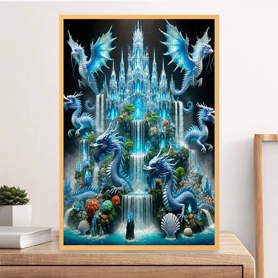 1000 Piece Large Puzzle, Crystal Castle and Ice Dragon Design ...