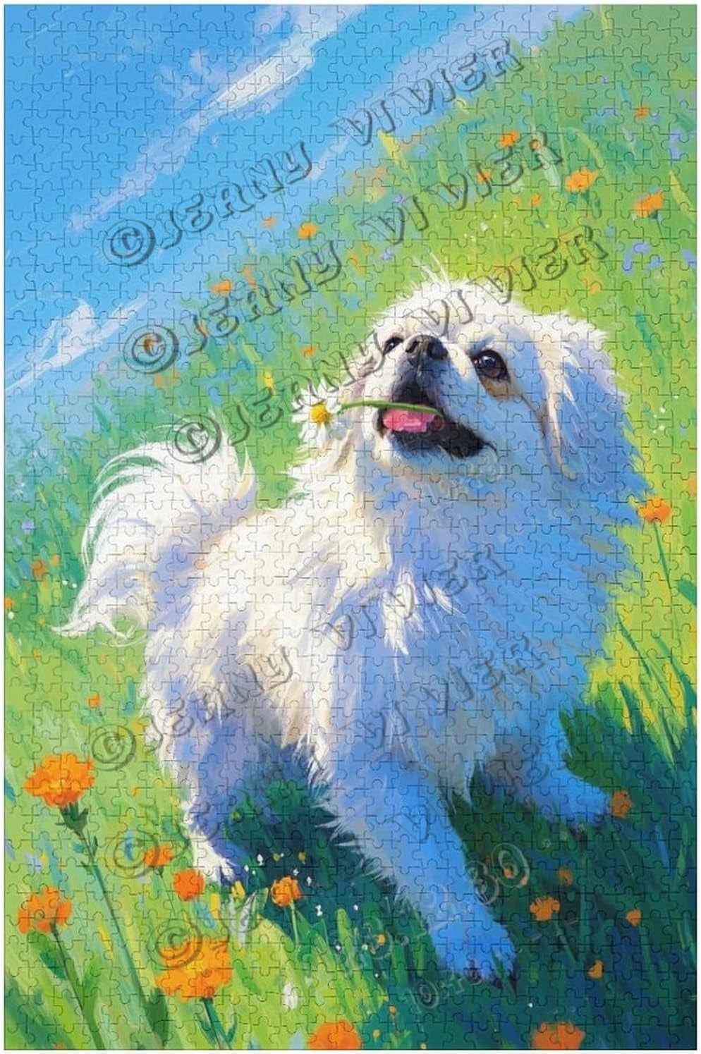 1000 Piece Pekingese Puzzle – Adorable Dog on The Grass – Wooden Jigsaw ...