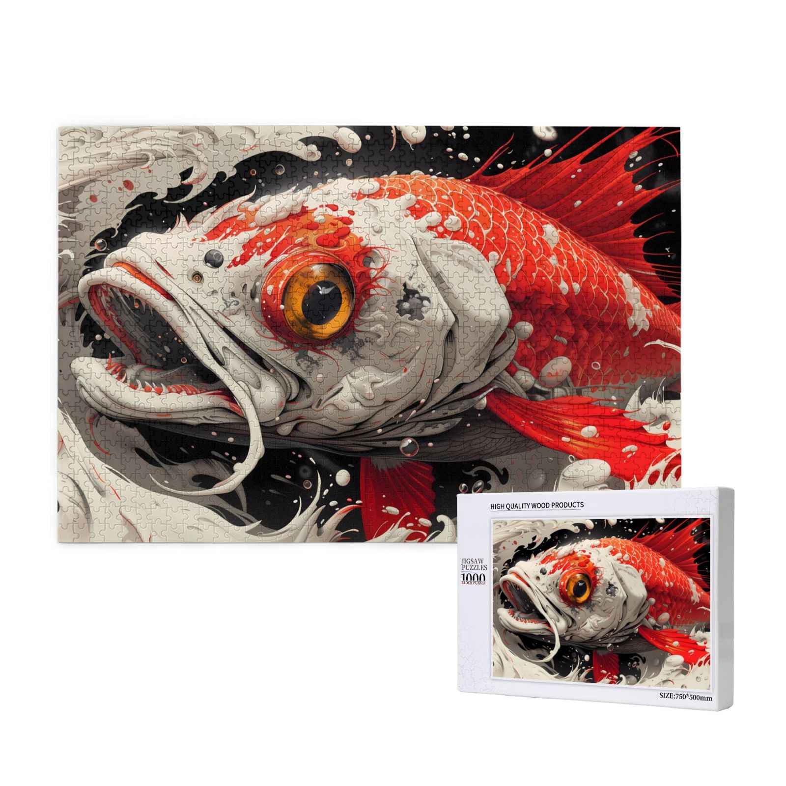 1000 Piece Photo Puzzle Abstract Red Koi Fish Art Family Reunion Puzzle ...