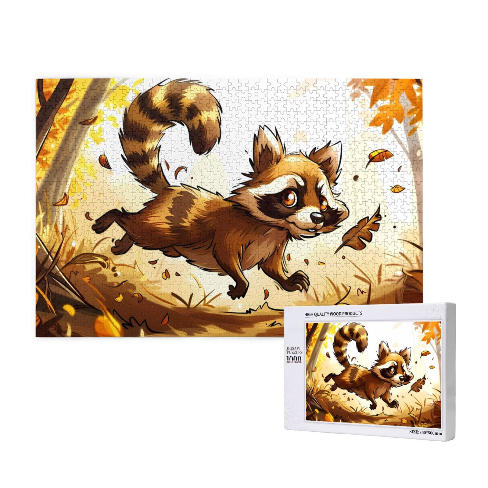 1000 Piece Photo Puzzle Autumn Raccoon In Forest Family Reunion Puzzle ...