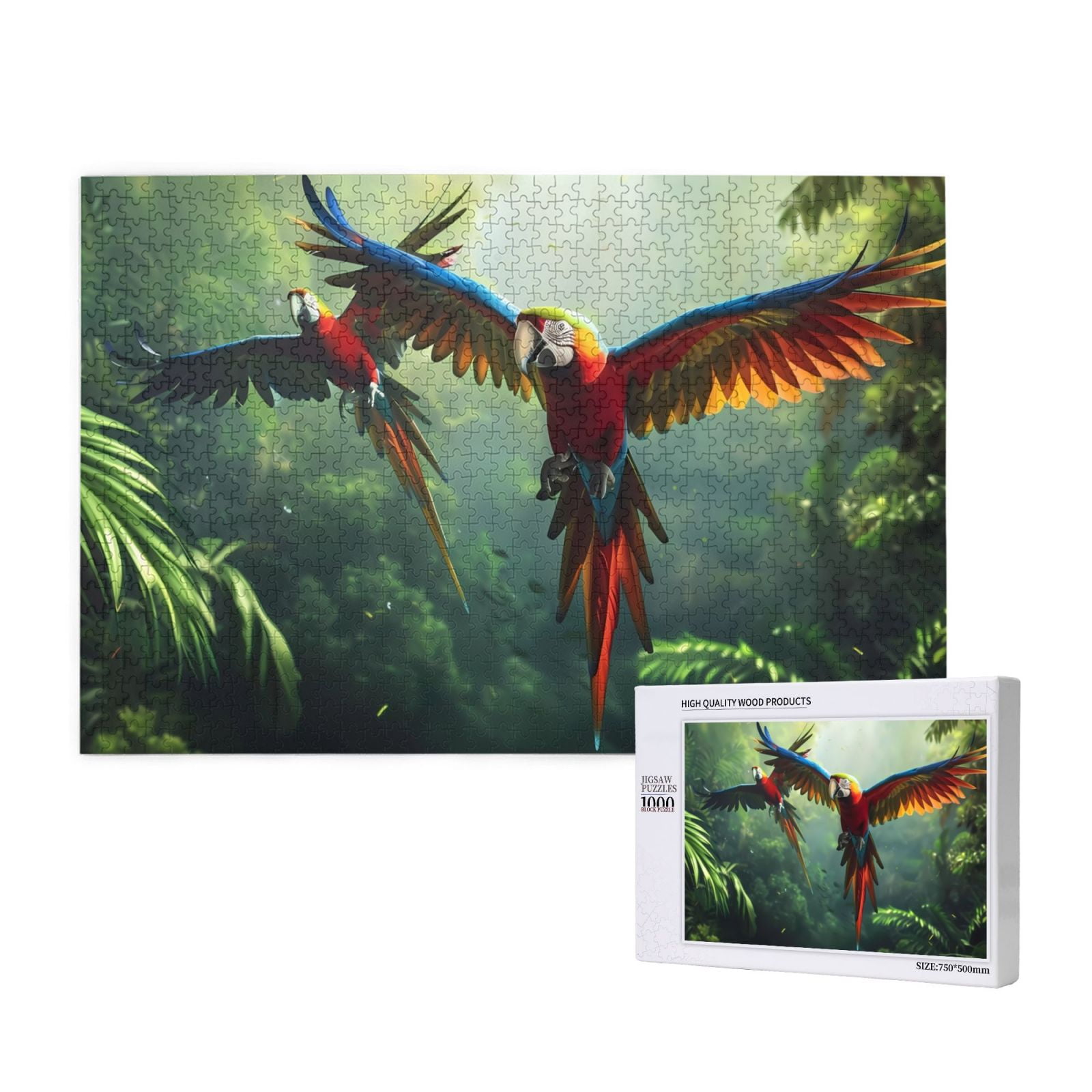 1000 Piece Photo Puzzle Flying Parrots In Jungle Family Reunion Puzzle ...