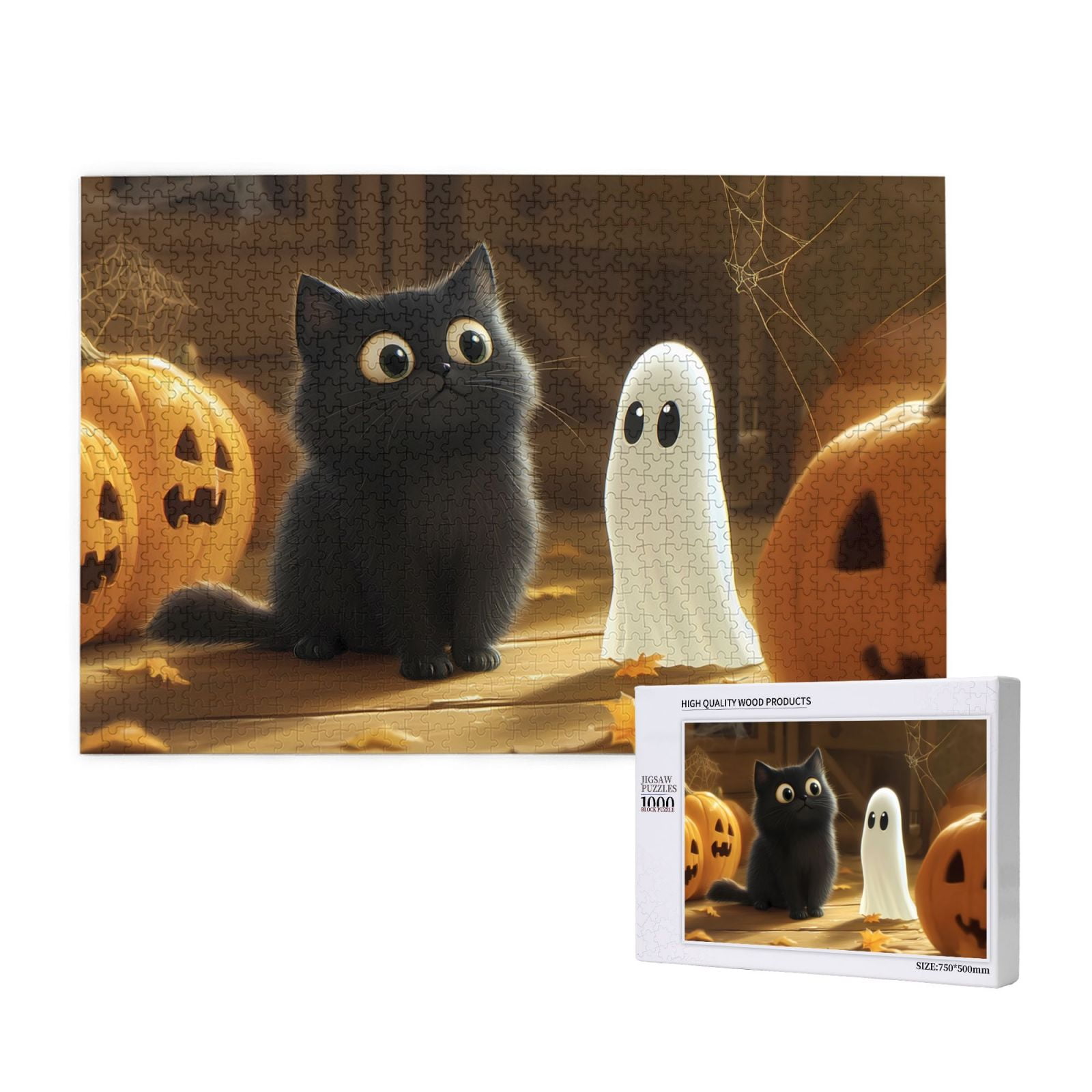 1000 Piece Photo Puzzle Halloween Cute Black Cat Ghost Family Reunion ...