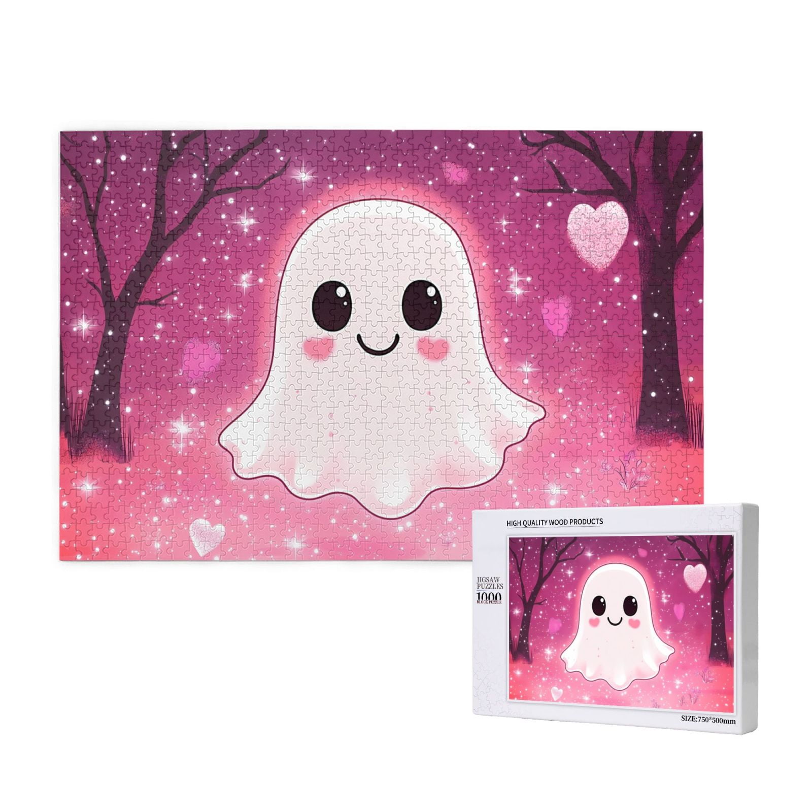 1000 Piece Photo Puzzle Halloween Pink Cute Ghost Family Reunion Puzzle ...