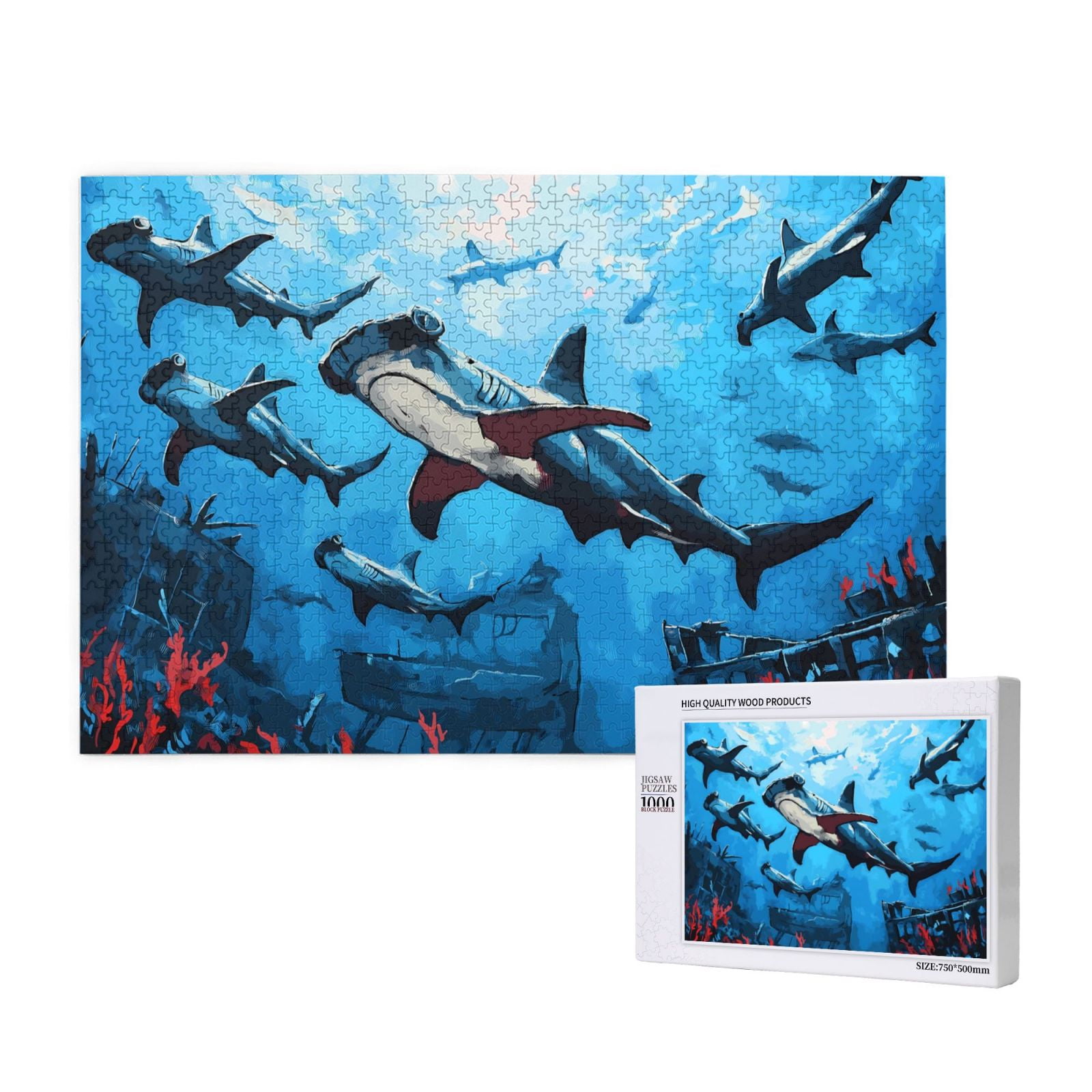 1000 Piece Photo Puzzle Hammerhead shark cool Family Reunion Puzzle ...