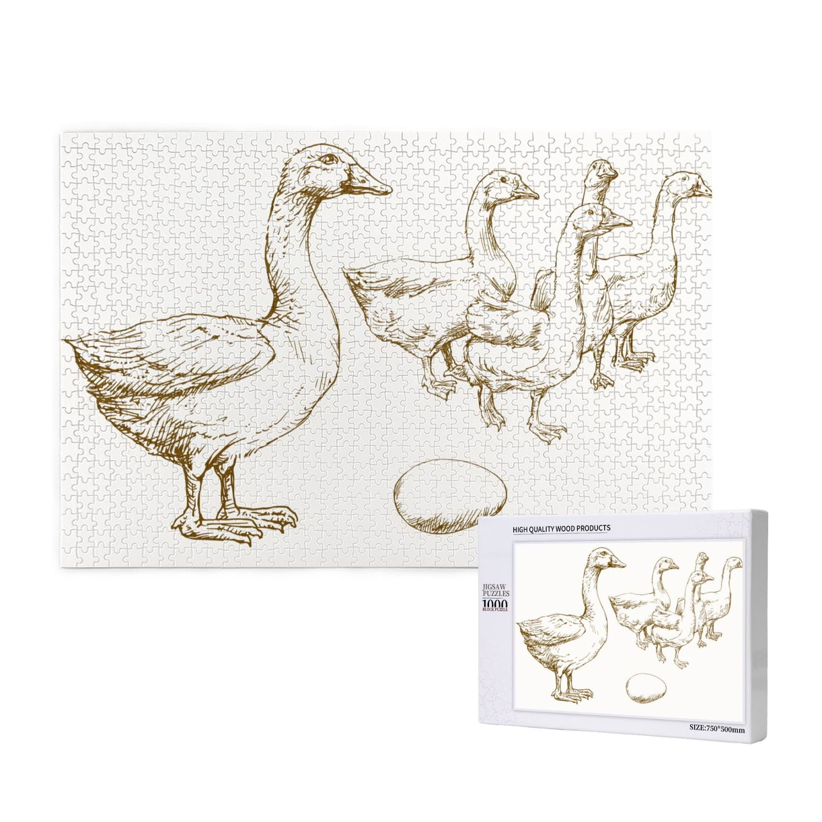 1000 Piece Photo Puzzle Hand Drawn Goose Family Reunion Puzzle, Wooden ...
