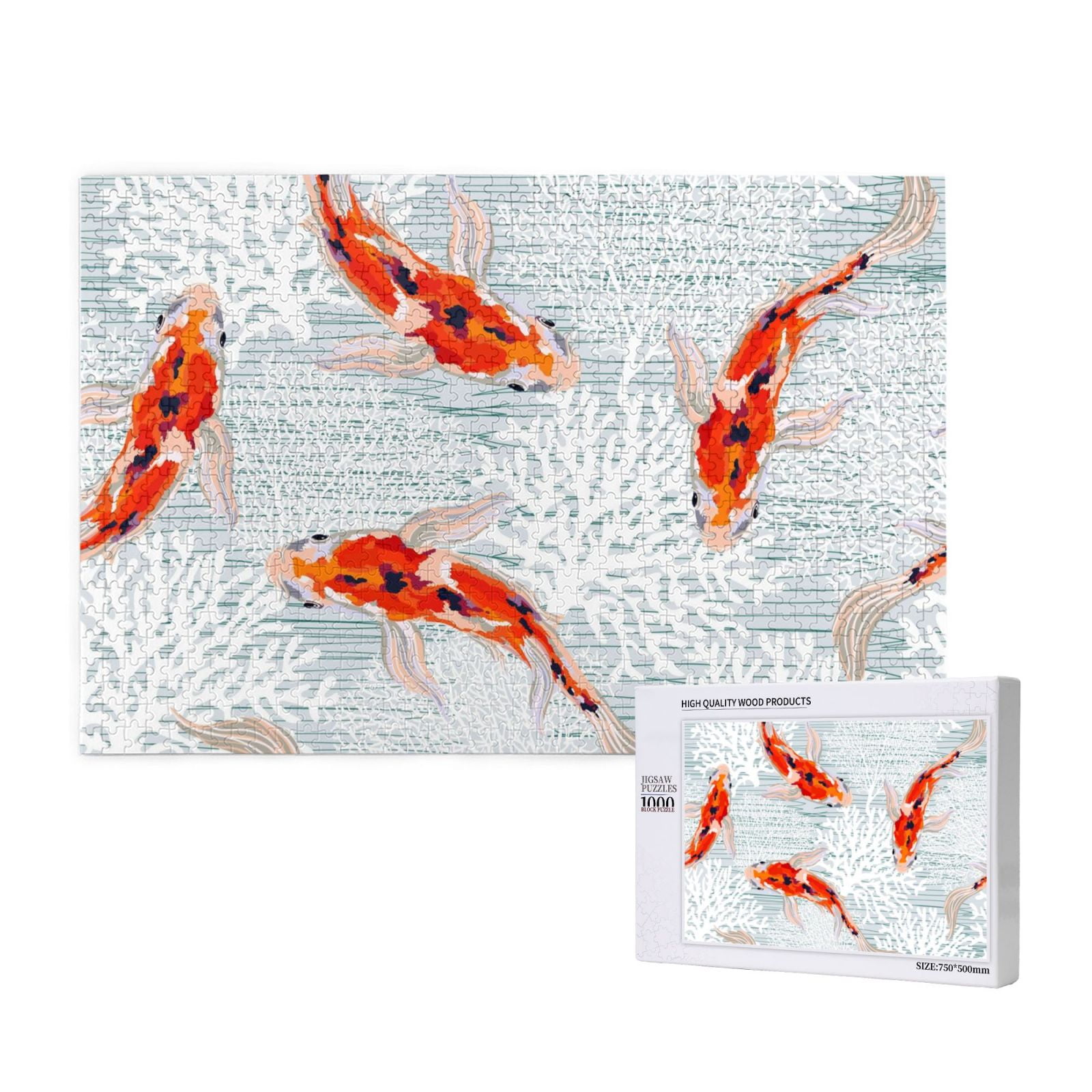 1000 Piece Photo Puzzle Koi Fish Corals,Spring Summer Family Reunion ...