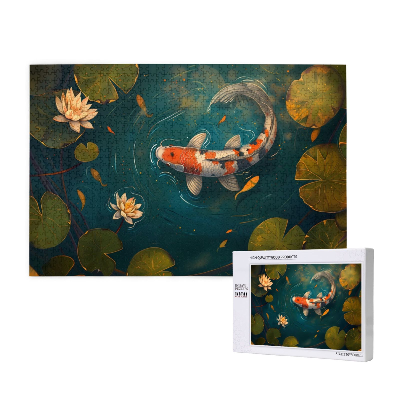1000 Piece Photo Puzzle Koi Pond Lilies Family Reunion Puzzle, Wooden ...