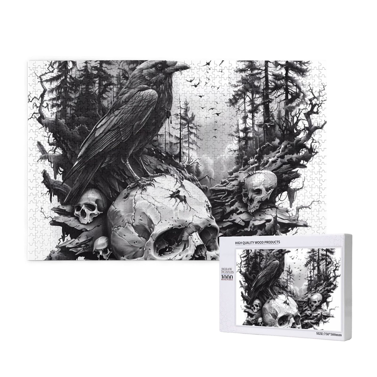 1000 Piece Photo Puzzle Raven Skulls Forest Family Reunion Puzzle ...