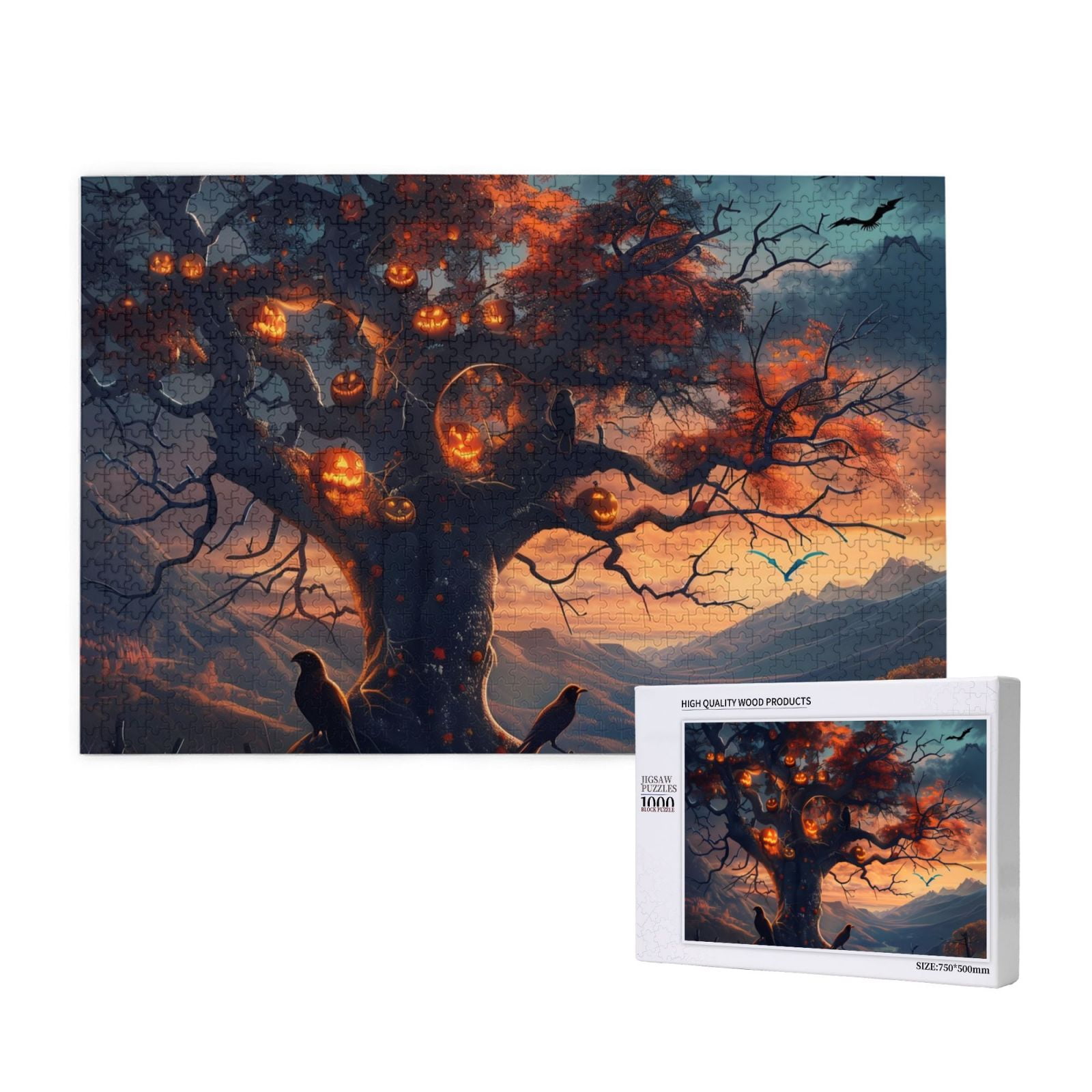 1000 Piece Photo Puzzle Raven Tree Halloween Night Family Reunion ...