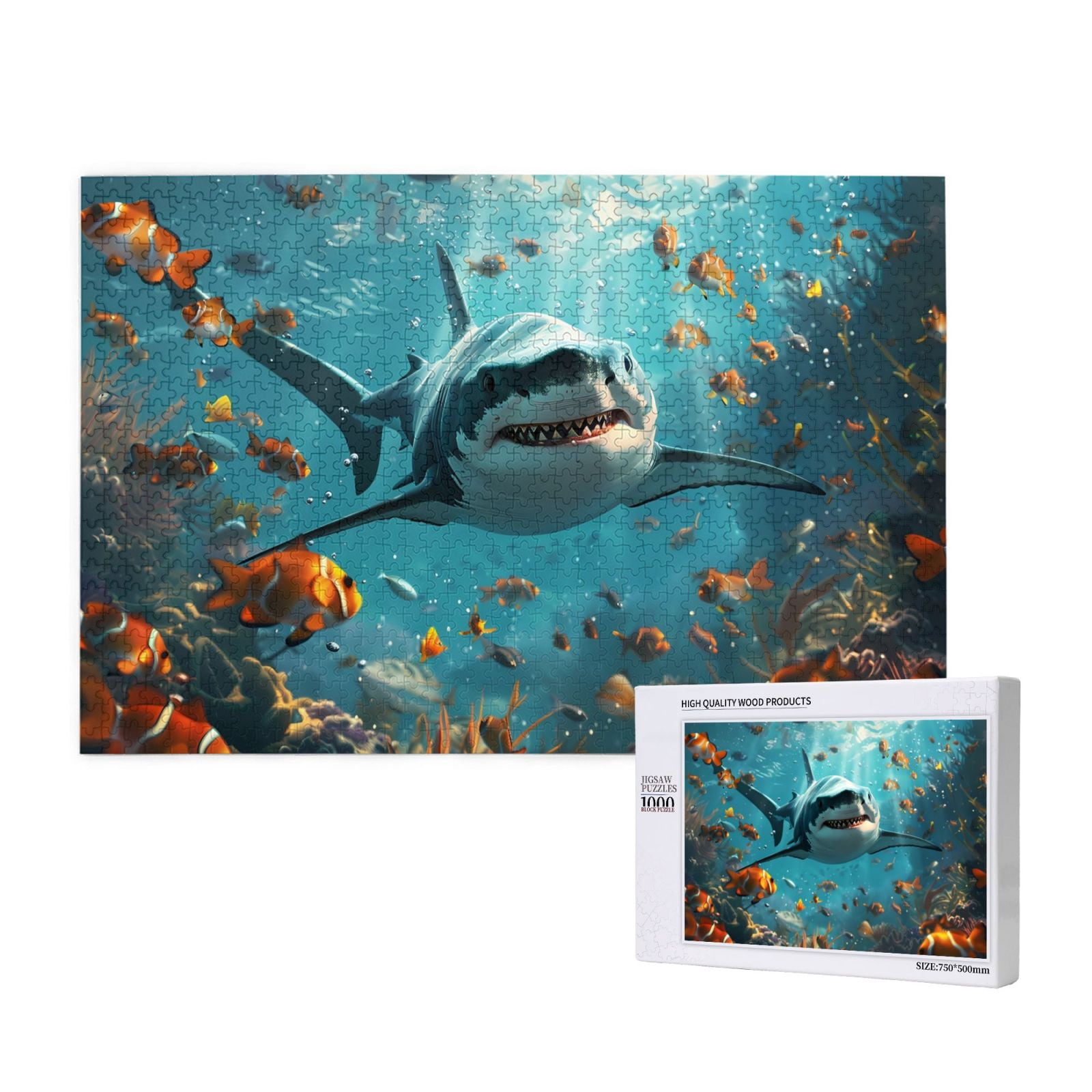 1000 Piece Photo Puzzle Realistic Ocean Shark Family Reunion Puzzle ...