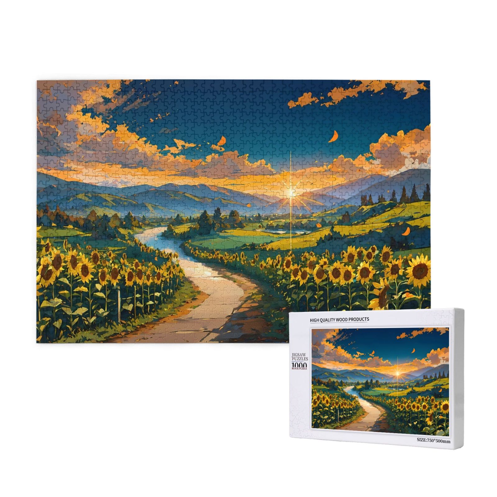1000 Piece Photo Puzzle Sunflowers At Sunset Family Reunion Puzzle ...