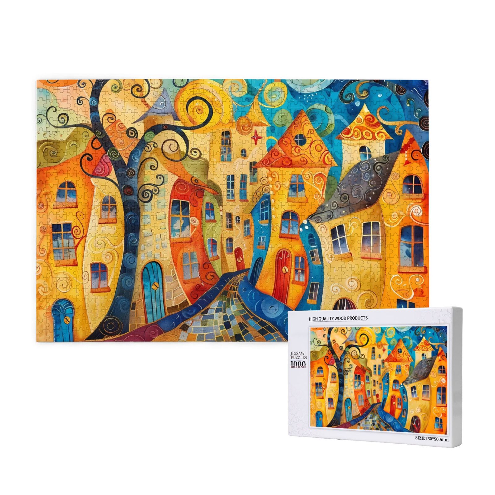 1000 Piece Photo Puzzle Whimsical Colorful Village Scene Family Reunion ...