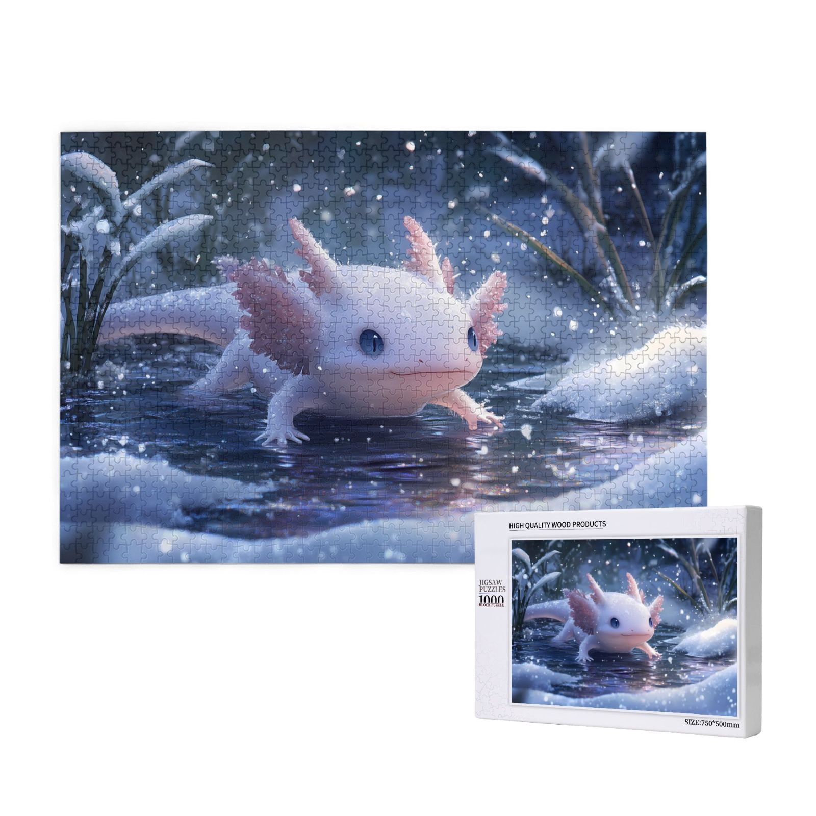 1000 Piece Photo Puzzle Winter Axolotl in Frozen Pond B Family Reunion ...