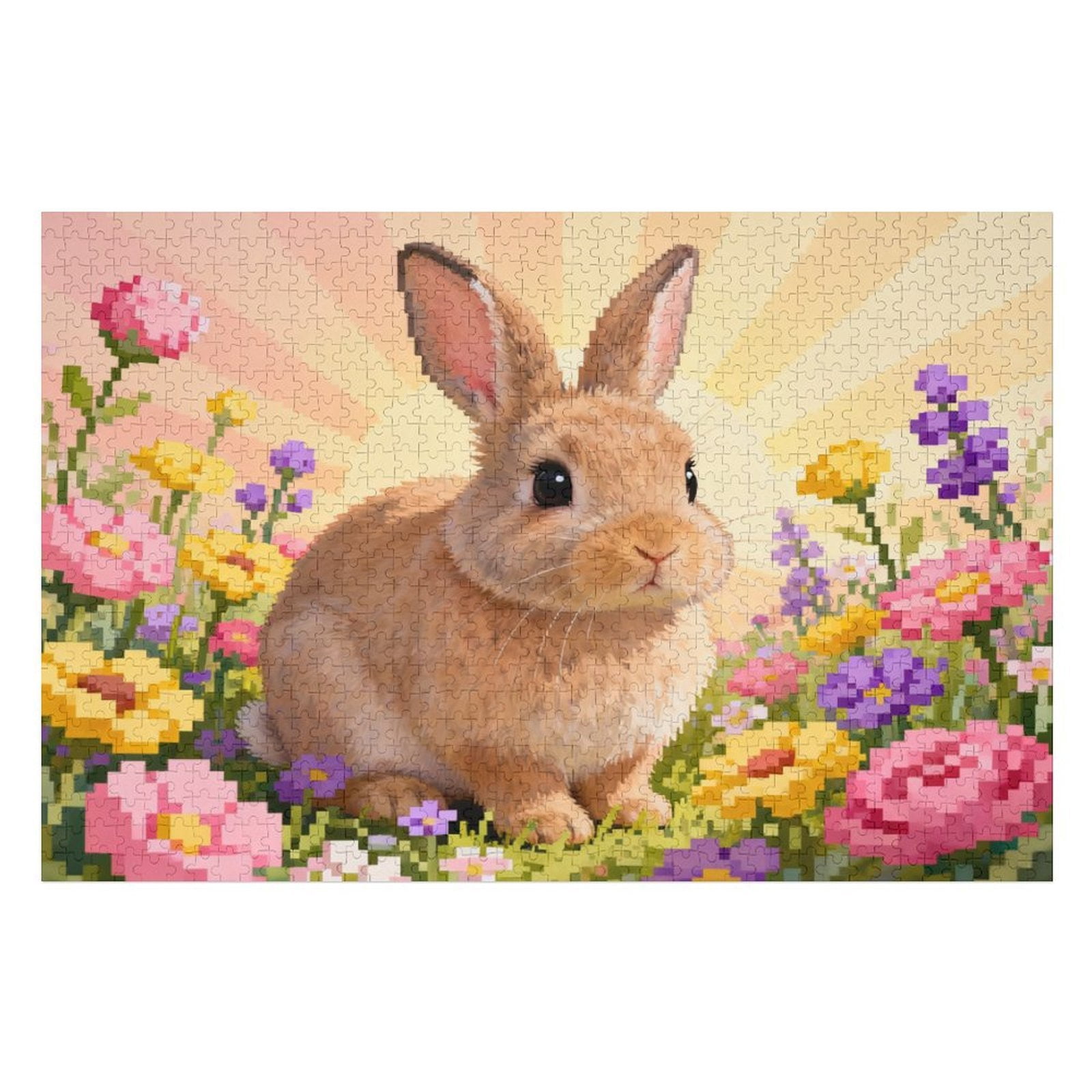 1000 Piece Puzzle for Adults – Cute Little Bunny with Flowers Puzzle ...