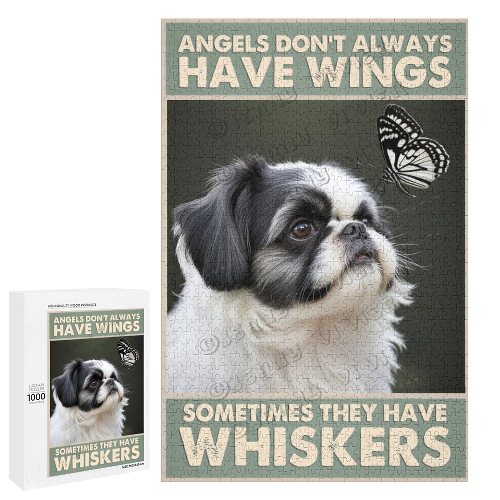 1000 Piece Puzzle – Black White Shih Tzu with Butterfly Angel Wings ...