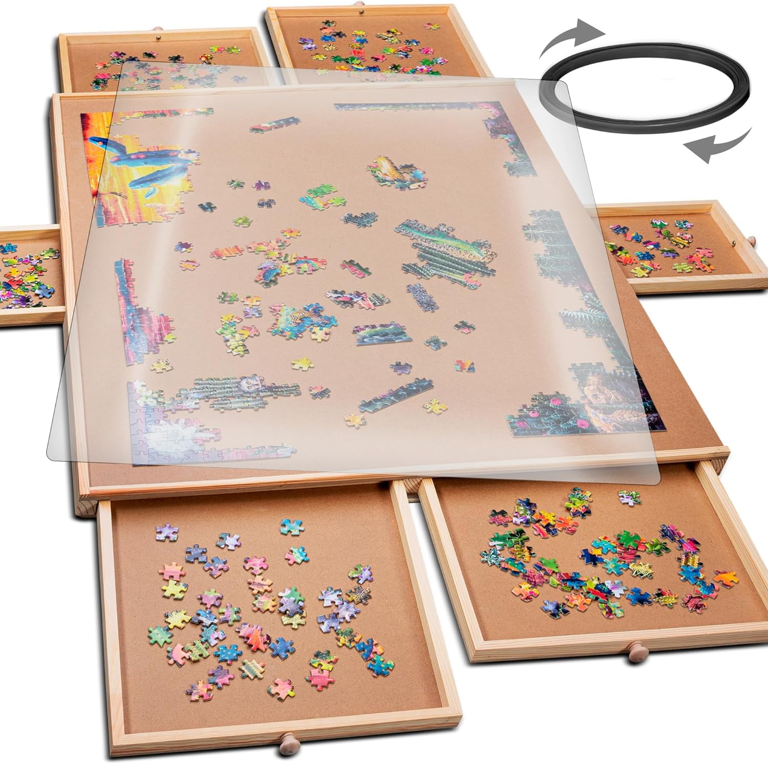 1000 Piece Puzzle Board with Drawers and Cover - Portable Wooden Jigsaw ...